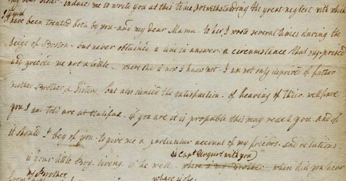 Lucy Knox to Her Loyalist Sister, Hannah Urquhart, ca. 1776 | Hamilton ...