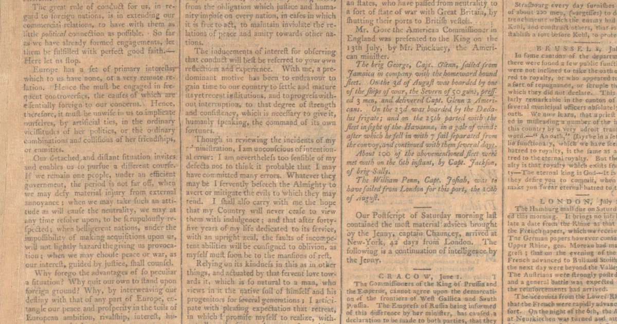 George Washington’s Farewell Address, 1796 | Hamilton Education Program